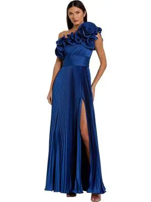Mac Duggal Pleated Charmeuse One-shoulder Gown - Blue
