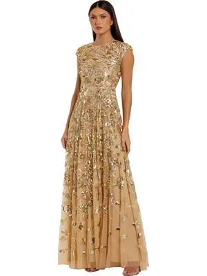 MAC DUGGAL Sequin Embellished High Neck A-Line Gown