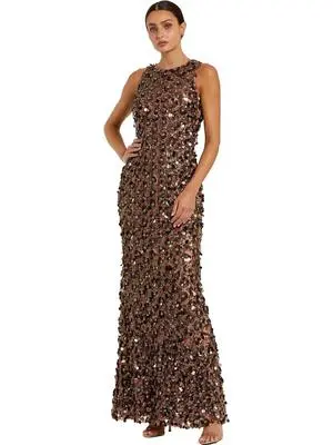 Mac Duggal Sleeveless Sequin Fringe Column Gown - Bronze