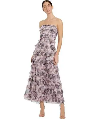 Mac Duggal Floral Ruffle Strapless Dress - Purple
