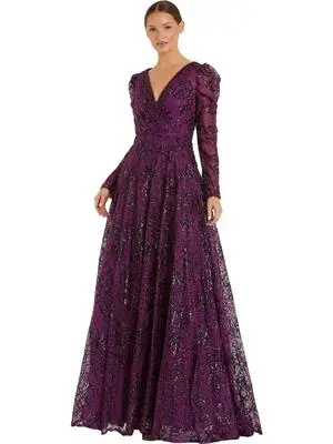 Mac Duggal Embellished V-neck A-line Gown - Purple