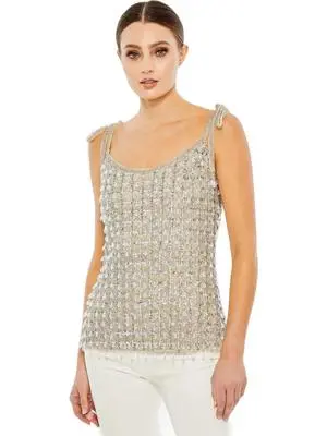 Mac Duggal Crystal Embellished Cami Top - Neutral