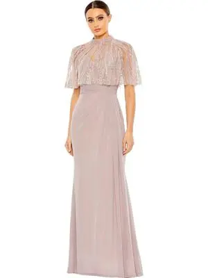 Mac Duggal Sleeveless Gown With Embellished Cape - Pink