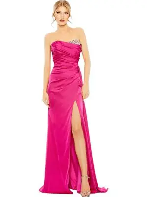 Mac Duggal Strapless Sweetheart Gown With Embellishments And Slit - Pink