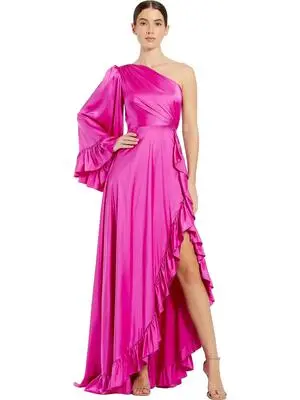 Mac Duggal One Shoulder Ruffle Hem Gown - Pink