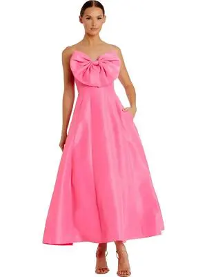 Mac Duggal Strapless A-line Tea Length Dress With Bow - Pink