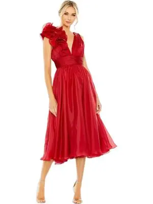 Mac Duggal Sleeveless Chiffon A-line Tea Length Cocktail Dress - Red