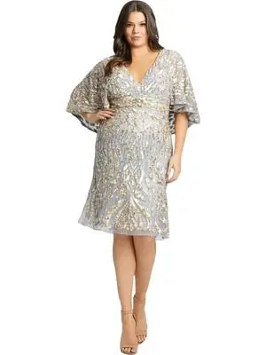 Mac Duggal Embellished Cape Sleeve Cocktail Dress - Gray