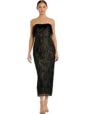 Mac Duggal Embellished Feather Strapless Column Dress - Black