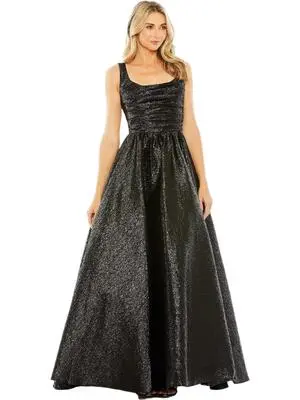 Mac Duggal Metallic Pleated Bodice Ball Gown - Black