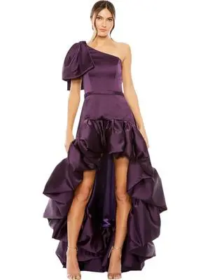 MAC DUGGAL Satin High-Low Gown With Bow