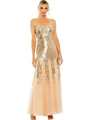 Mac Duggal Sequin Mesh Gown - Neutral