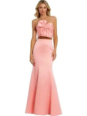 Mac Duggal Strapless Bow Top And Mermaid Skirt Two-piece Set - Pink
