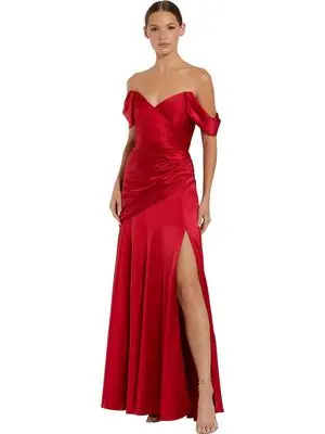 Mac Duggal Satin Off-the-shoulder Gown - Red