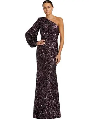 Mac Duggal Sequined Trumpet Gown - Purple