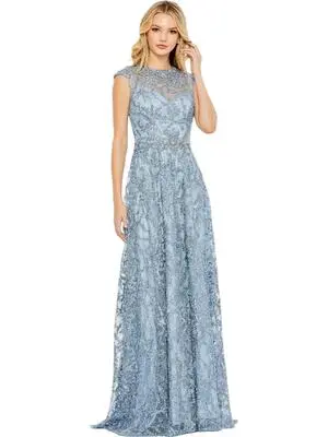 Mac Duggal Embroidered Cap Sleeve A-line Gown - Blue