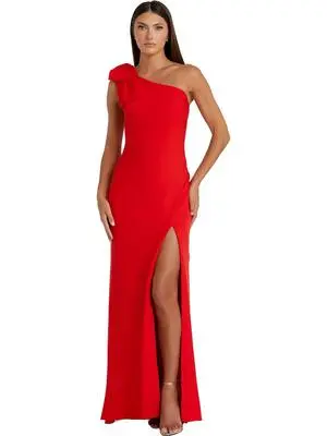 Mac Duggal Crepe One-shoulder Bow Gown - Red