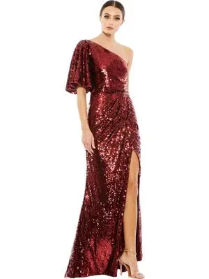 Mac Duggal One-shoulder Sequin Gown - Red