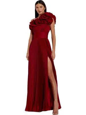 Mac Duggal Pleated Charmeuse One-shoulder Gown - Red