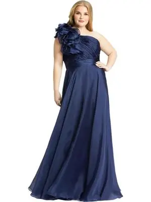 Mac Duggal One-shoulder Ruffle Evening Gown - Midnight