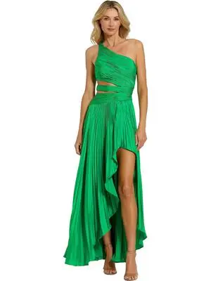 MAC DUGGAL One-Shoulder Pleated Charmeuse Gown With Slit
