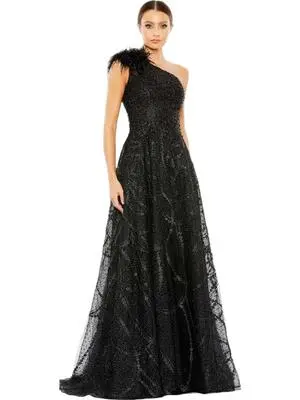 Mac Duggal Embellished One-shoulder A-line Gown - Black