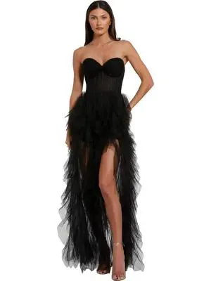 Mac Duggal Strapless Bustier Gown With Spiral Ruffles - Black
