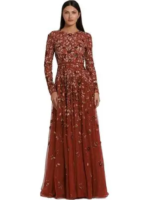 Mac Duggal Embellished High Neck A-line Gown - Red