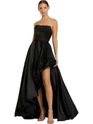 Mac Duggal Strapless Ruched High Low Gown - Black