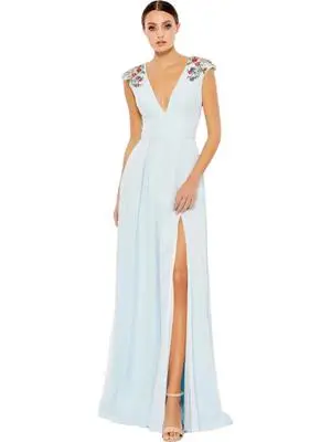 Mac Duggal Beaded A-line Gown - Blue
