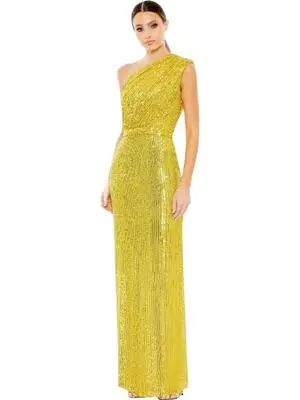 Mac Duggal Sequined One-shoulder Gown - Yellow