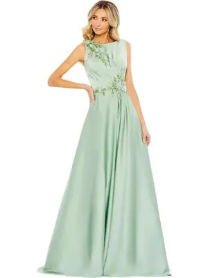 Mac Duggal Floral Applique A-line Gown - Green
