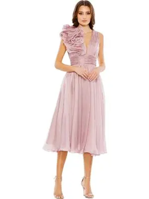 Mac Duggal Sleeveless Chiffon A-line Tea Length Dress - Pink