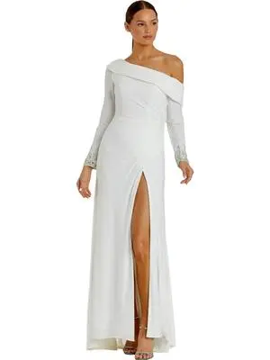 Mac Duggal Off-the-shoulder Jersey Gown - White