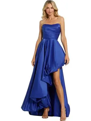 Mac Duggal Strapless Ruched High Low Gown - Blue