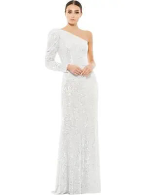 Mac Duggal Sequined One-shoulder Gown - White