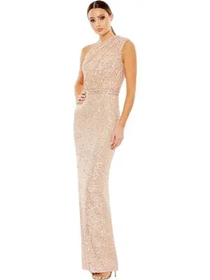 Mac Duggal Sequin One-shoulder Gown - Pink