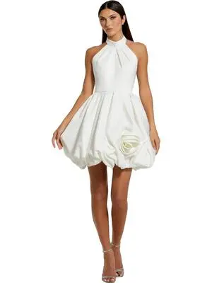 Mac Duggal Women's Satin High Neck Sleeveless Bubble Hem Mini Dress - Ivory