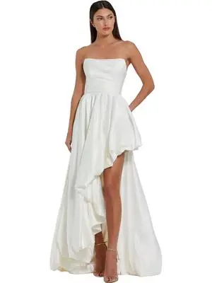 Mac Duggal Strapless Ruched High-low Gown - White