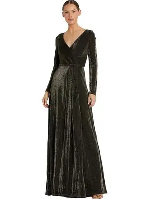 Mac Duggal Lurex Gown With Slit - Black