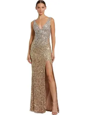 NOM MATERNITY Sequin V-Neck Sleeveless Gown With Slit Gold
