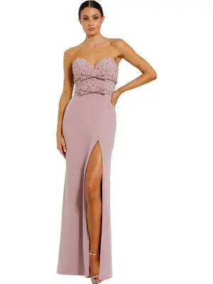 Mac Duggal Strapless Rhinestone Bodice Crepe Gown Pink