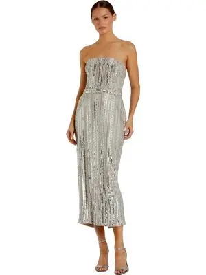 Mac Duggal Embellished Strapless Sheath Dress - Silver