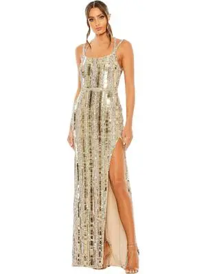 Mac Duggal Embellished Detailed Back Gown - Silver