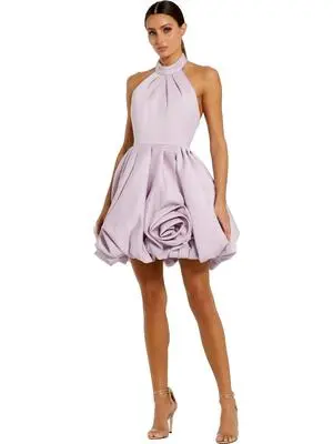 Mac Duggal Satin Bubble Hem Mini Dress - Purple