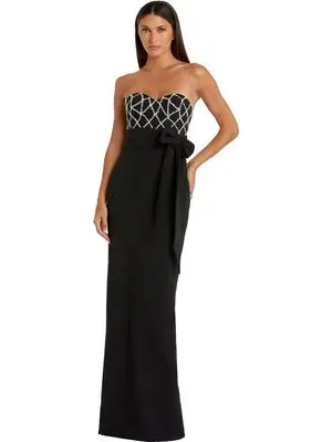 Mac Duggal Strapless Embellished Crepe Gown With Bow - Black