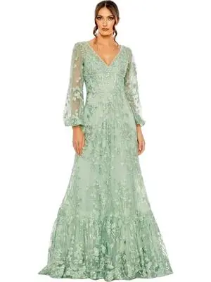 Mac Duggal Hand-embroidered A-line Gown - Green