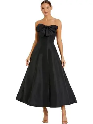 Mac Duggal Strapless A-line Tea Length Bow Dress - Black
