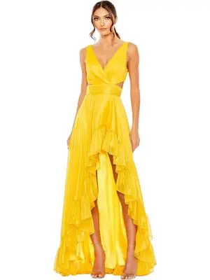Mac Duggal Cut Out High-low Ruffle Gown - Yellow