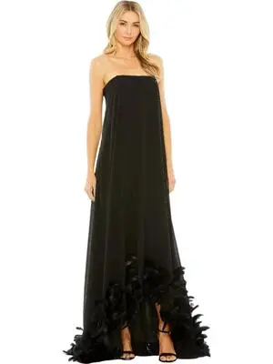 Mac Duggal Strapless Feather Hem Gown - Black